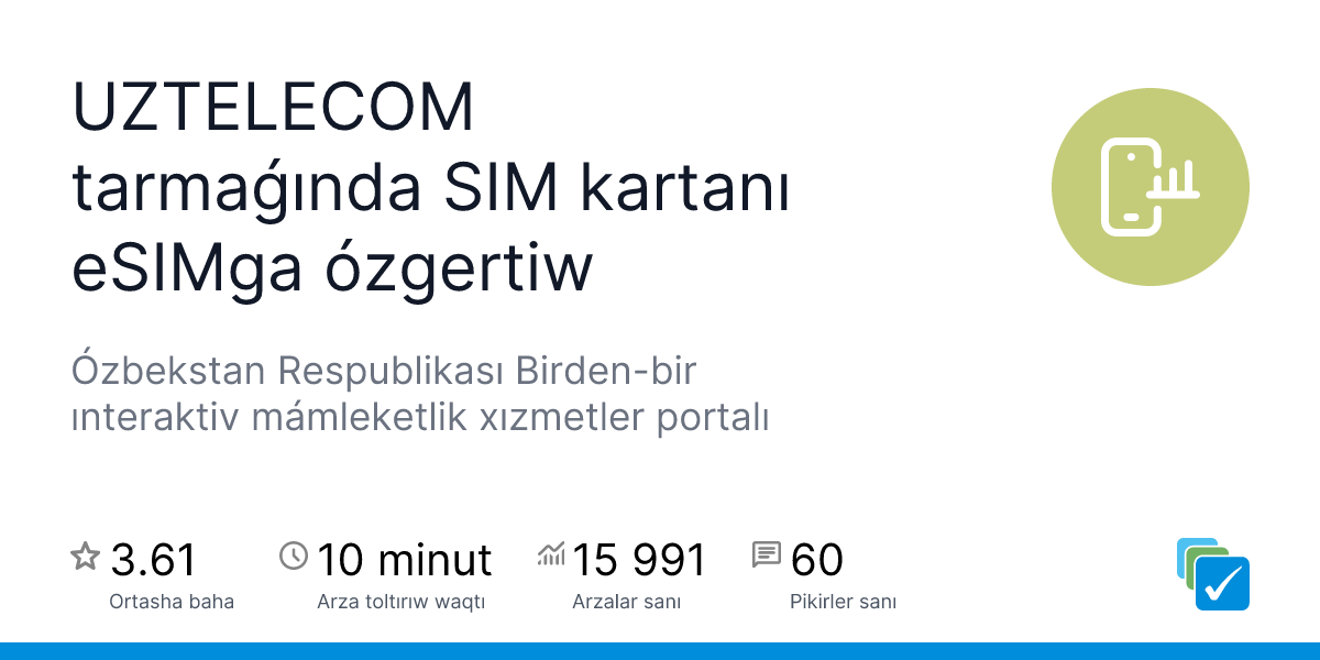 UZTELECOM tarmaǵında SIM kartanı eSIMga ózgertiw